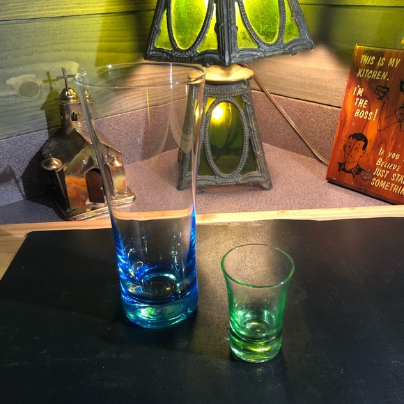 Dining | Neon Blue High Ball Neon Green Shot Glass Combo | Poshmark